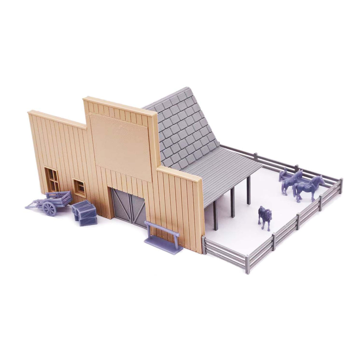 Old West Livery Stable w Horses 1:87 HO Scale – Outland Models