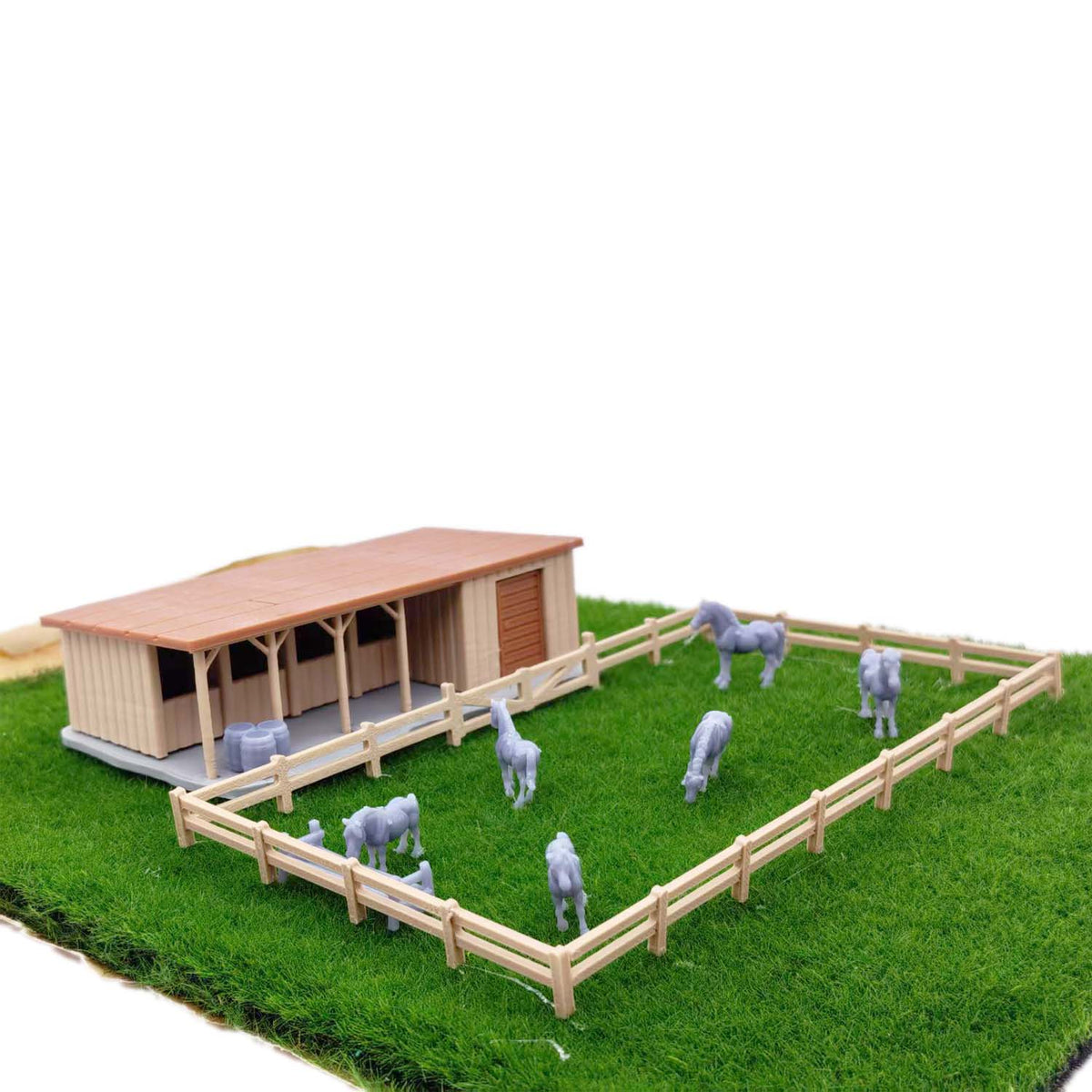 Small Country Stable w Horses and Grass 1:87 HO Scale – Outland Models