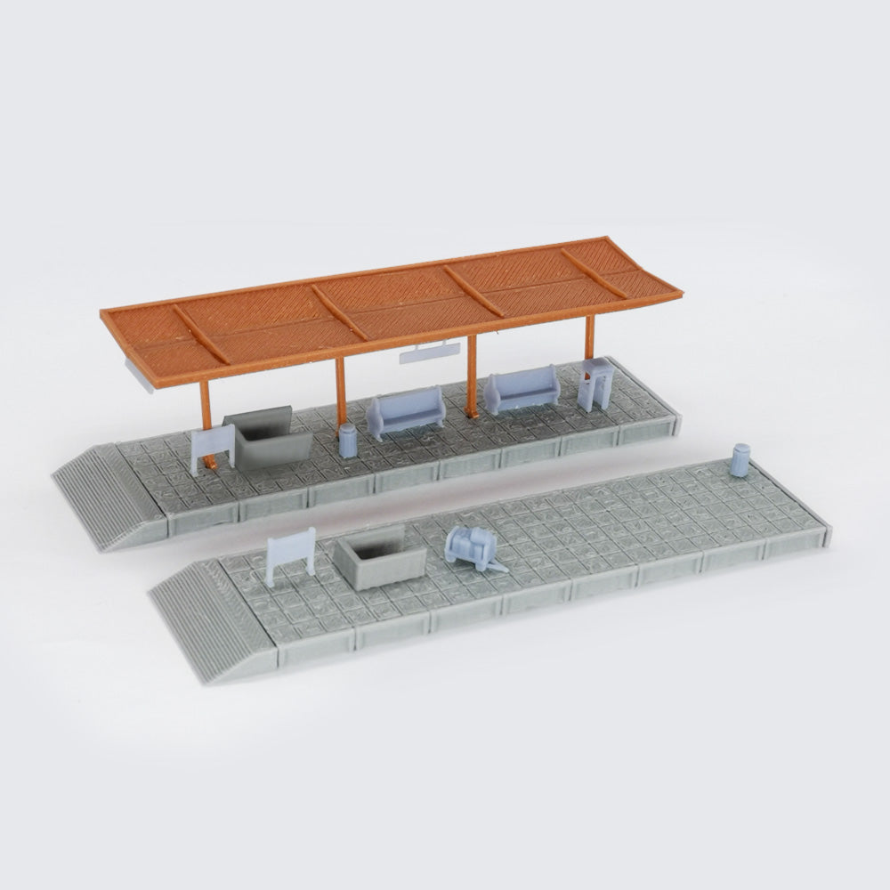 Train Station Passenger Platform with Accessories (Half-Covered) 1:160 ...